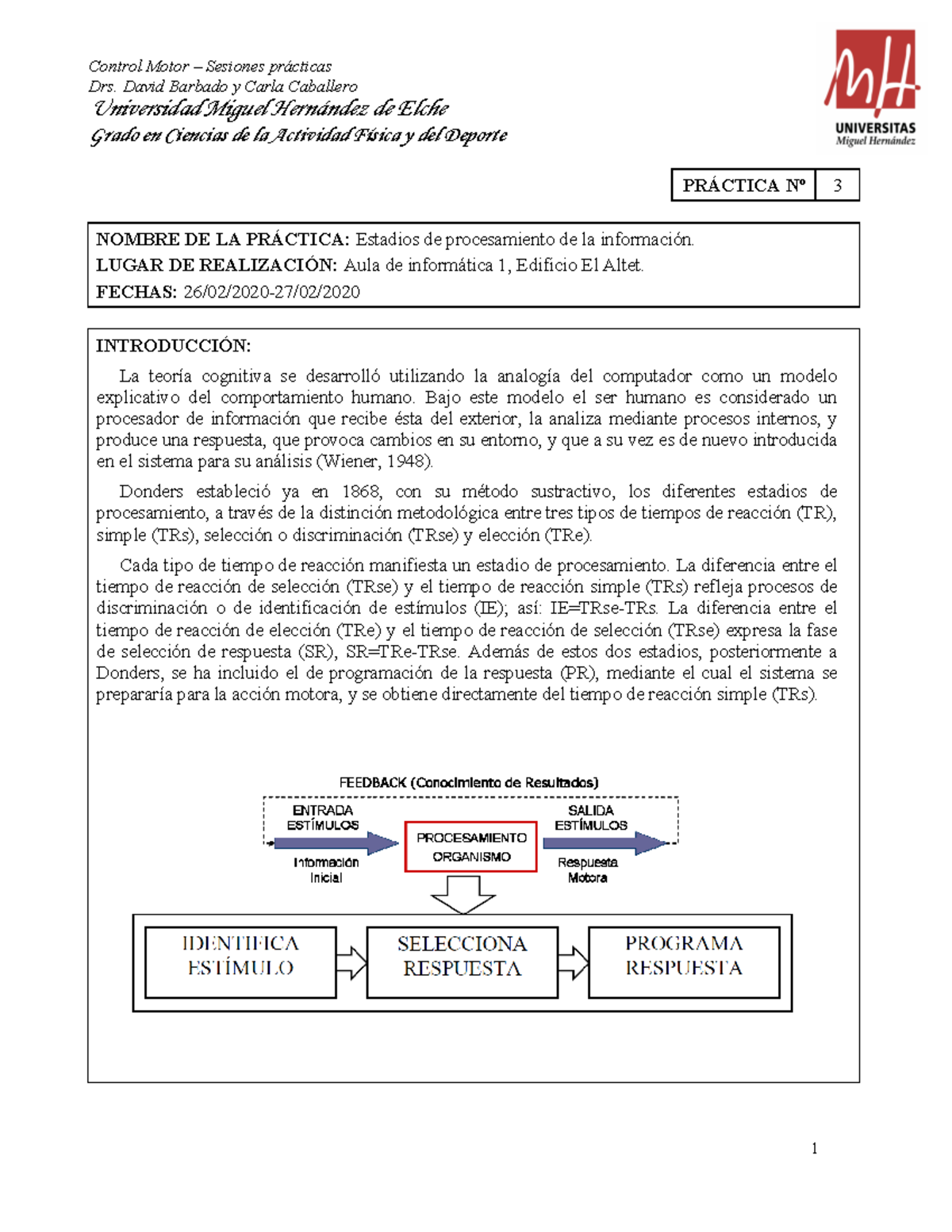Práctica 3. Estadios de procesamiento resuelta - Warning: TT: undefined function: 32 Drs. David ...