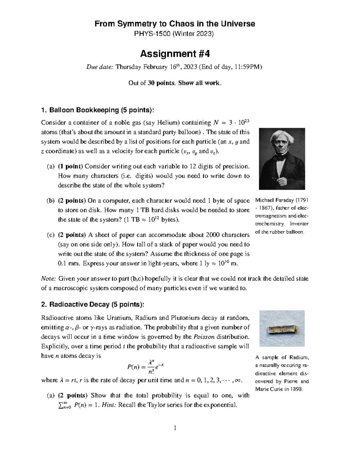 Phys 1500 winter 2023 assignment 4 - From Symmetry to Chaos in the Universe PHYS-1500 (Winter ...