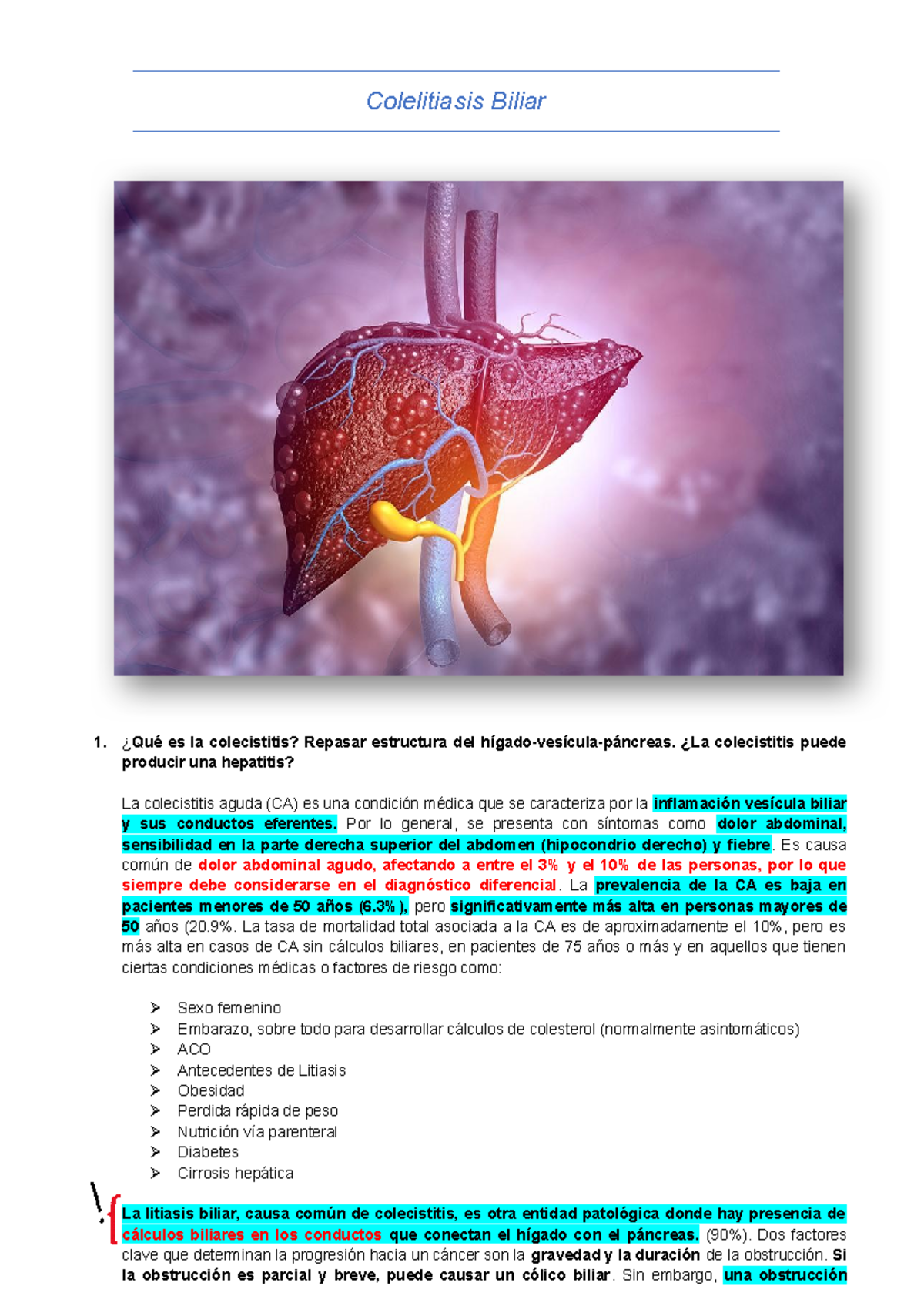 Resumen(RMP) - Litiasis - Colelitiasis Biliar ¿Qué es la colecistitis ...