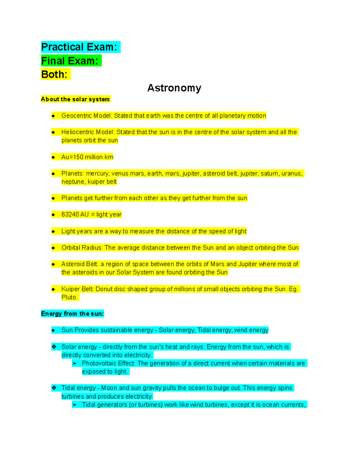 Science Exam study notes - Practical Exam: Final Exam: Both: Astronomy ...