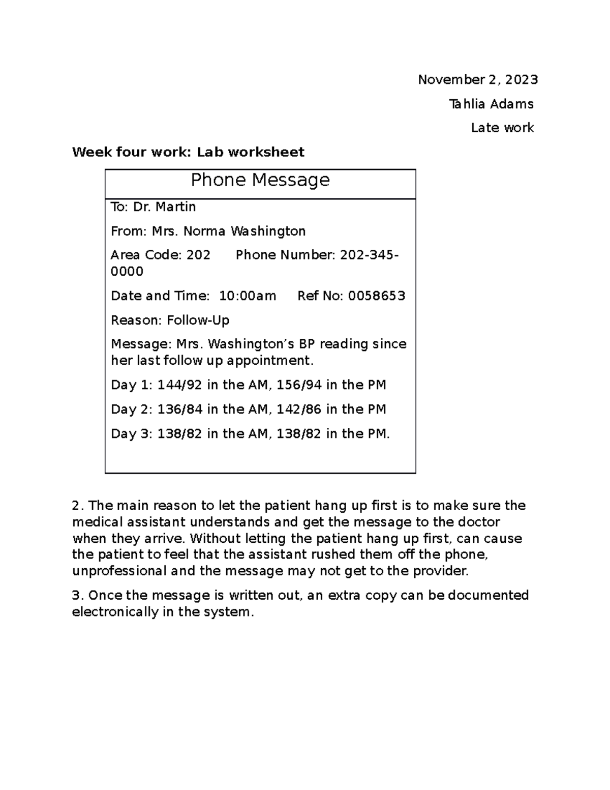 Week 4 work - Information on work :) - November 2, 2023 Tahlia Adams Late work Week four work ...