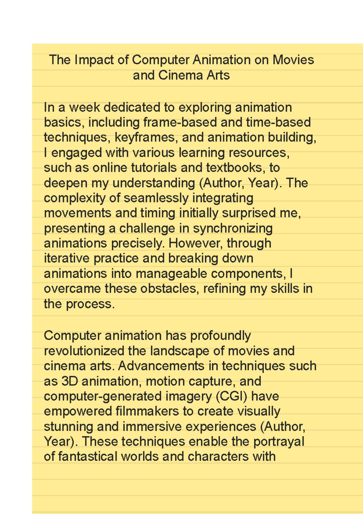 Cs 4406 learning journal unit 6 240315 103614 - The Impact of Computer Animation on Movies and ...