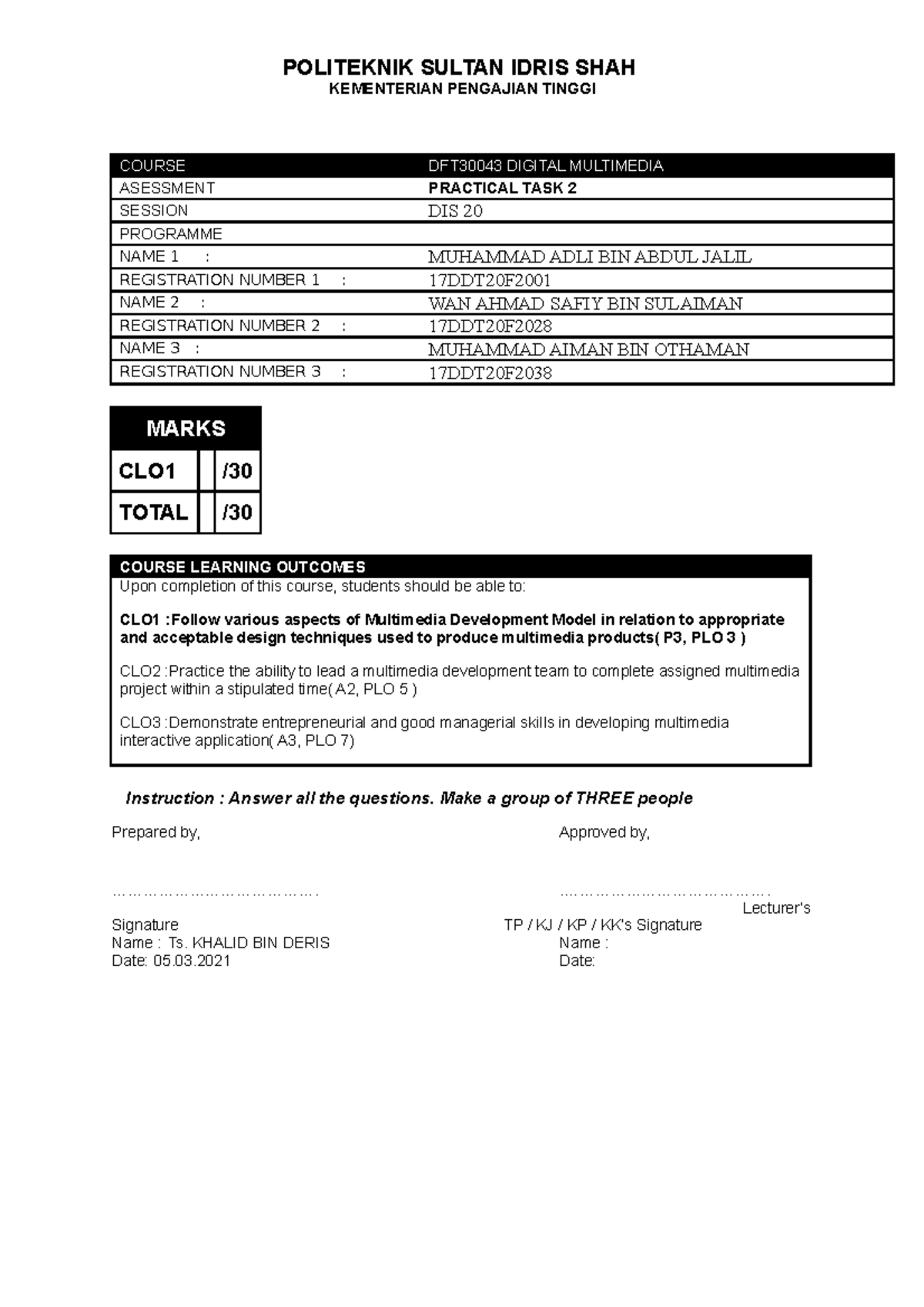 Proposal - srd - KEMENTERIAN PENGAJIAN TINGGI COURSE DFT30043 DIGITAL MULTIMEDIA ASESSMENT ...