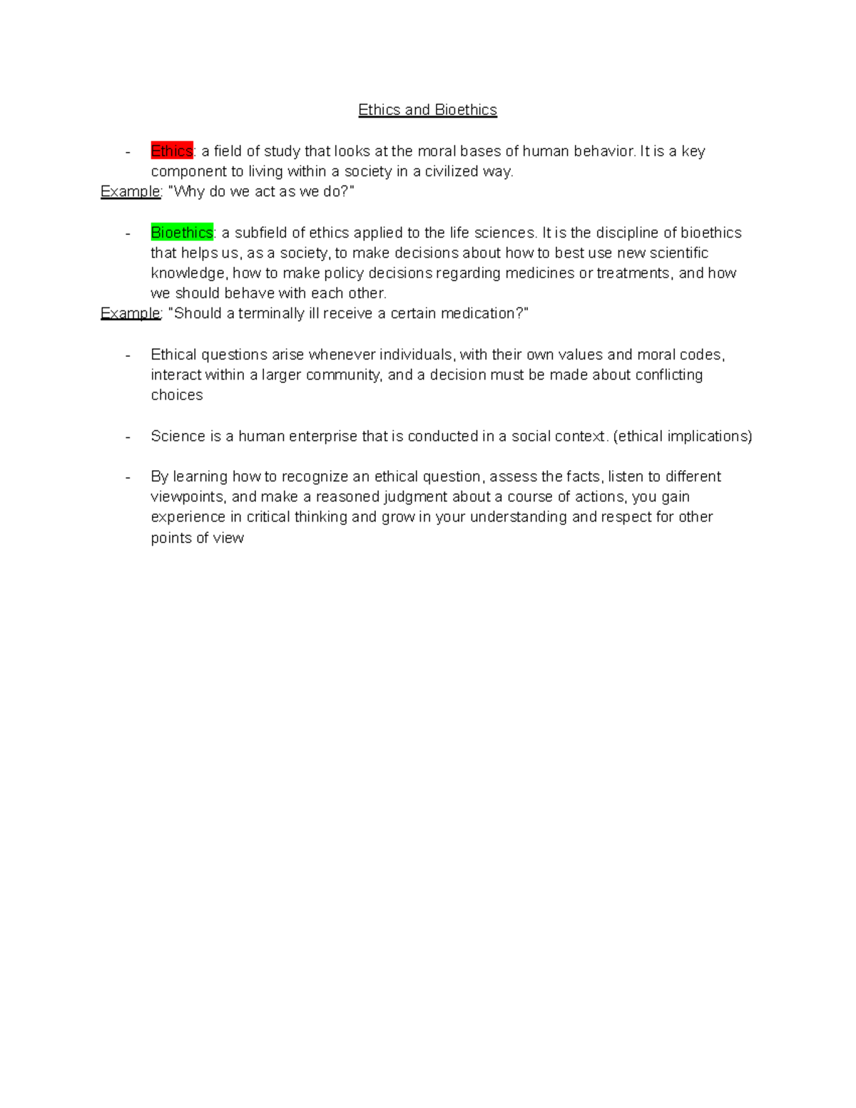 Bioethics Notes - Detailed assignments that will help you to better ...