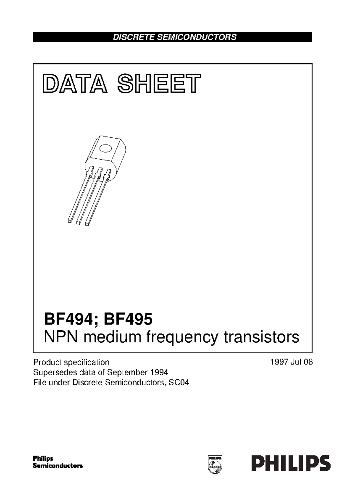 BF494 - DISCRETE SEMICONDUCTORS DATA SHEET book, halfpage M3D186 BF495 ...