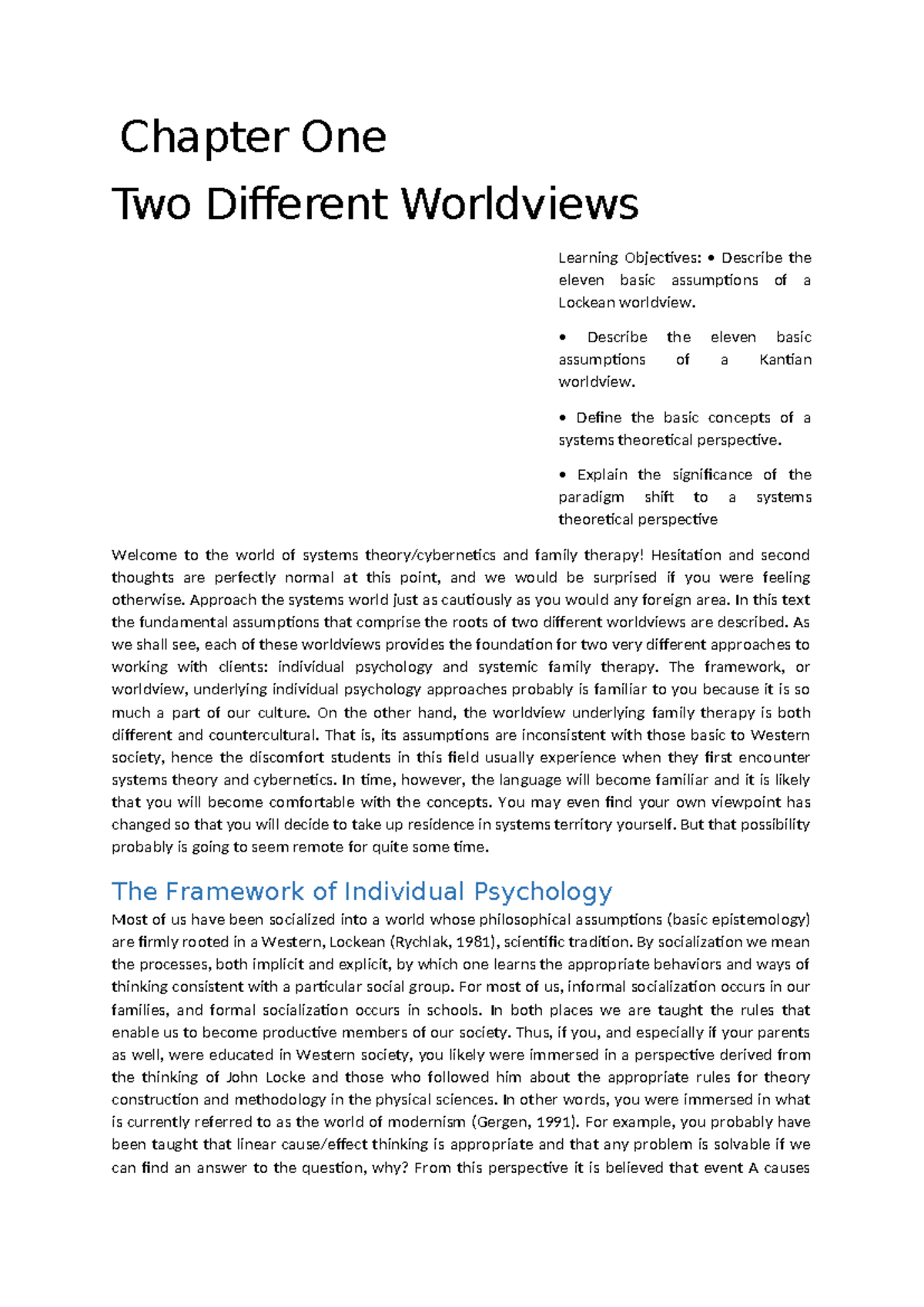 Chapter One - Different worldviews - Chapter One Two Different Worldviews Learning Objectives ...