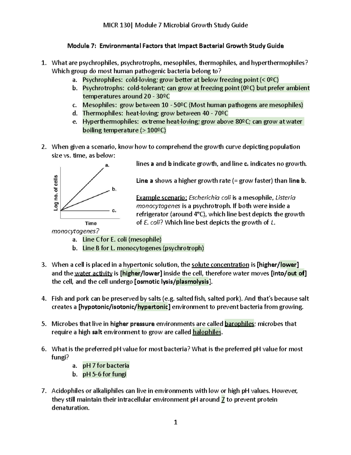Module 7 Environmental Factors that Impact Bacterial Growth Study Guide ...