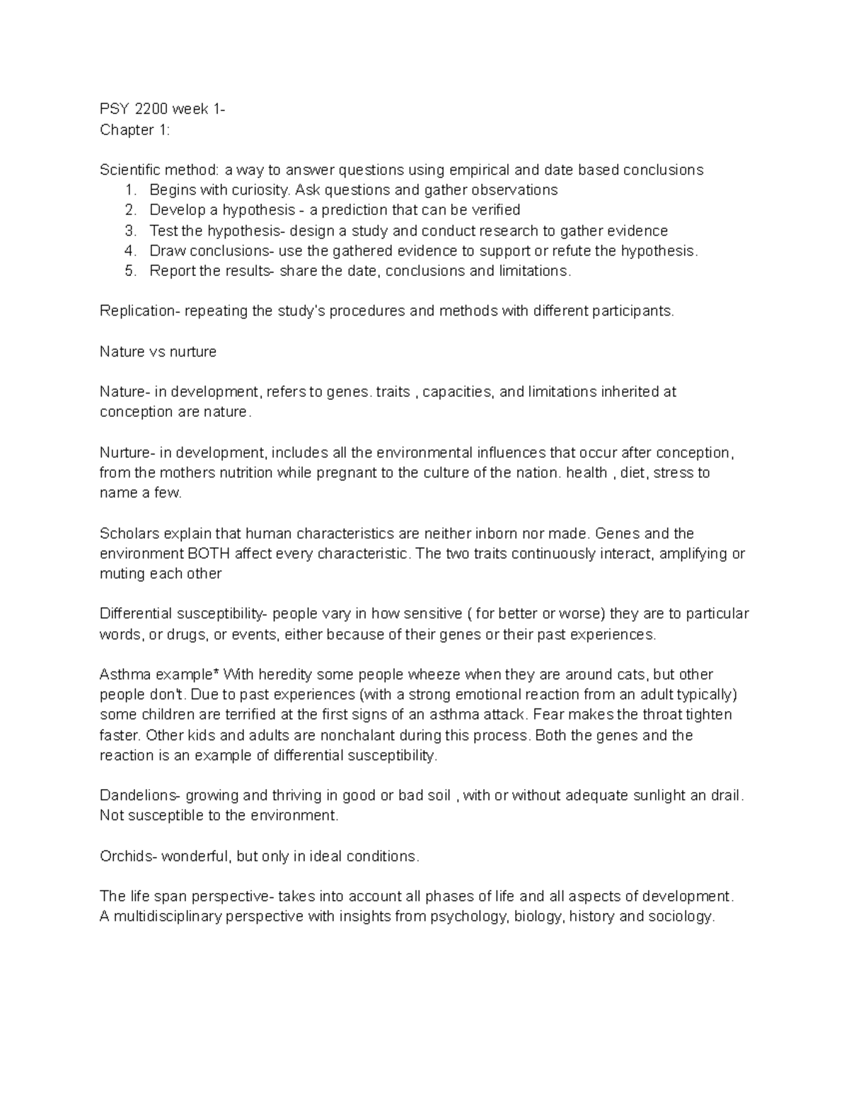 PSY 2200 week 1 - week 1 lecture notes - PSY 2200 week 1- Chapter 1 ...