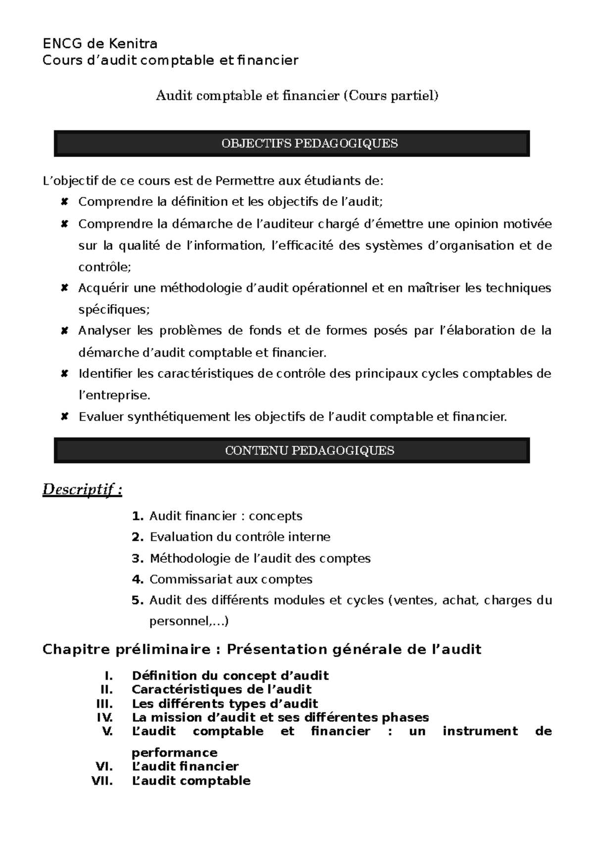 audit interne et contrôle - Cours d’audit comptable et financier Audit comptable et financier ...