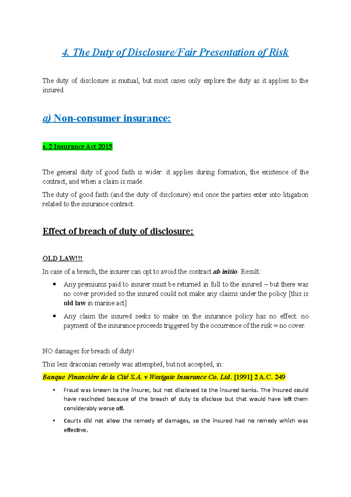 4. The Duty of Disclosure - Fair Presentation of Risk - 4. The Duty of ...