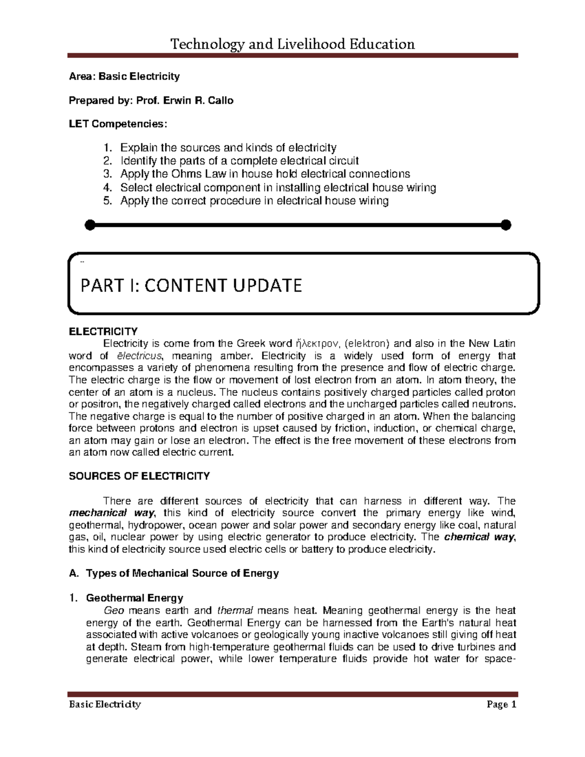 Review paper for let exam 2022 - Area: Basic Electricity Prepared by ...