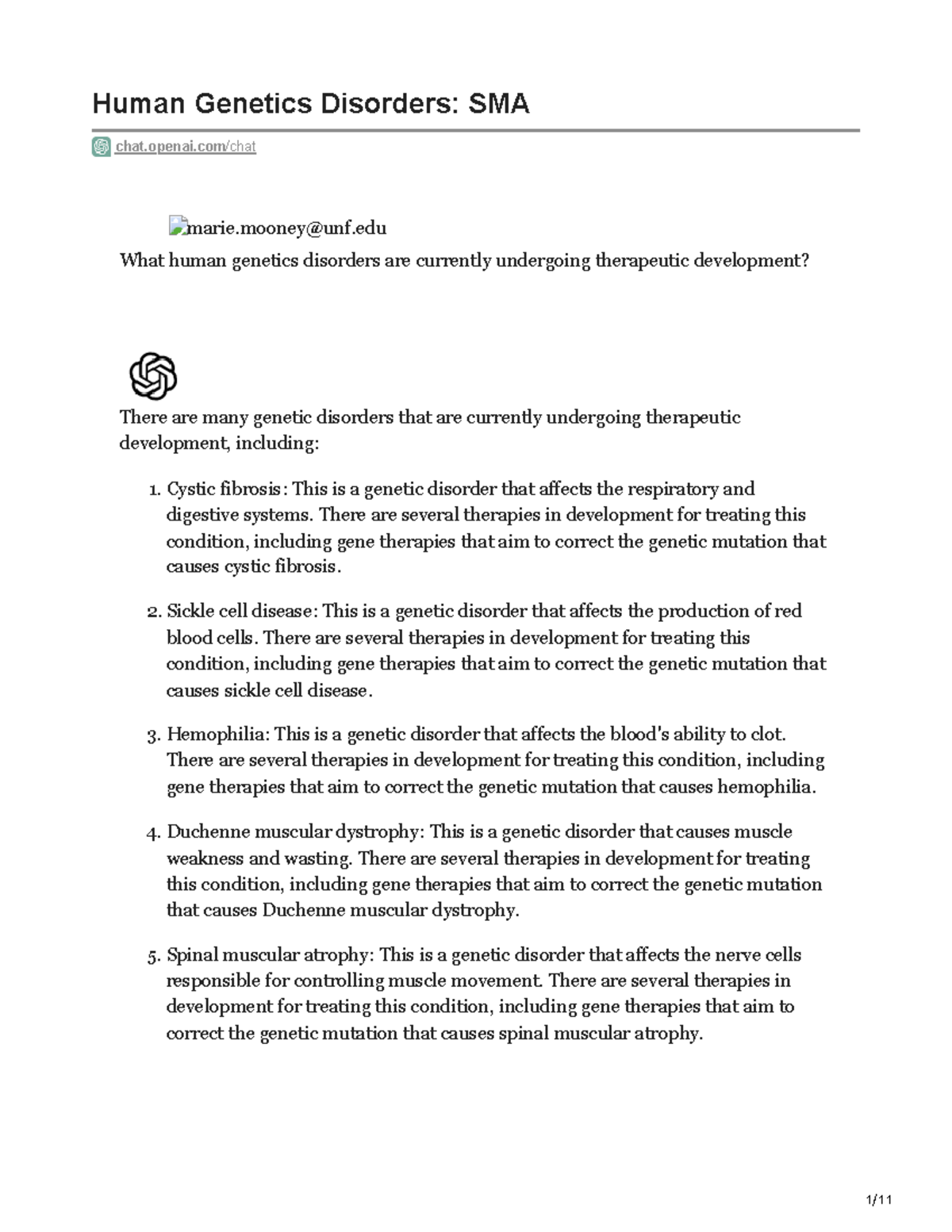 Chat.openai.com-Human Genetics Disorders SMA - Human Genetics Disorders ...