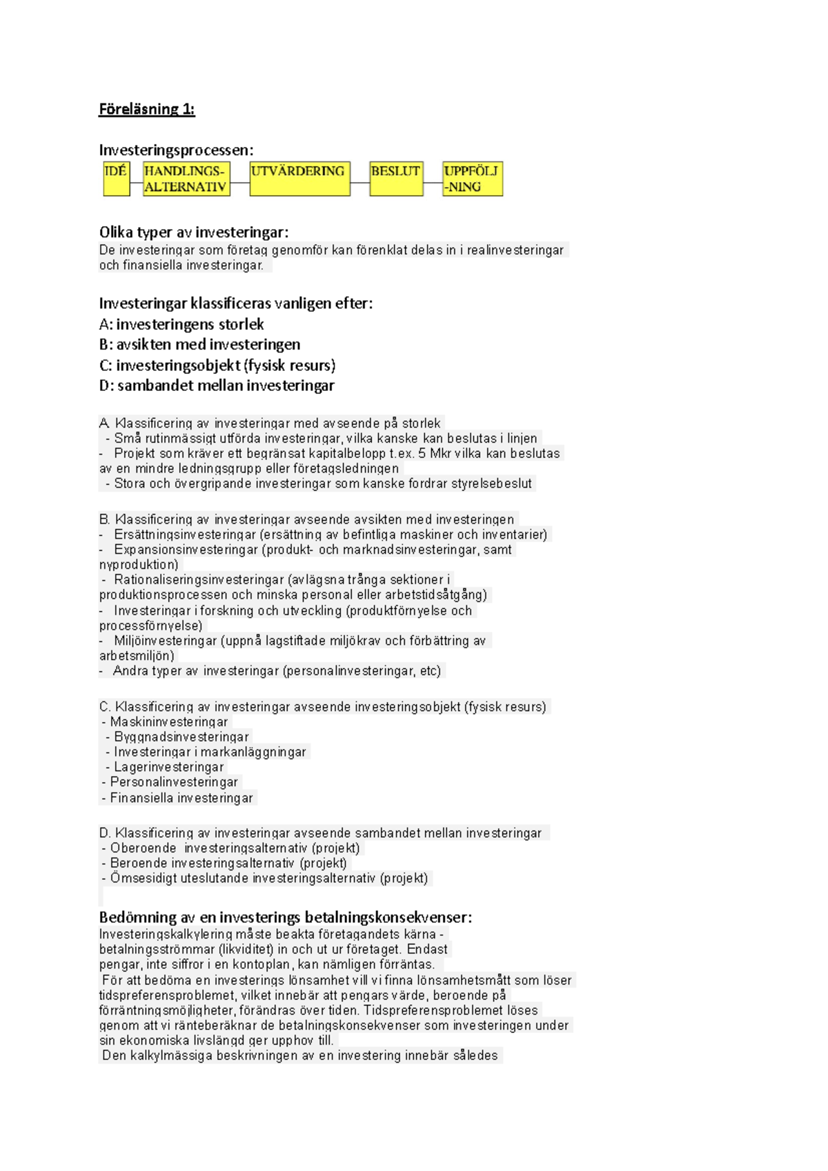 Finansiell planering - borås - Föreläsning 1: Investeringsprocessen ...