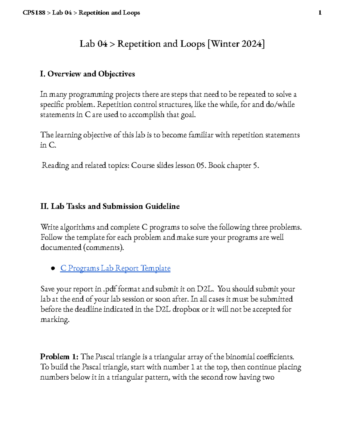 Lab 04 Repetition and Loops - Lab 04 > Repetition and Loops [Winter 2024] I. Overview and - Studocu