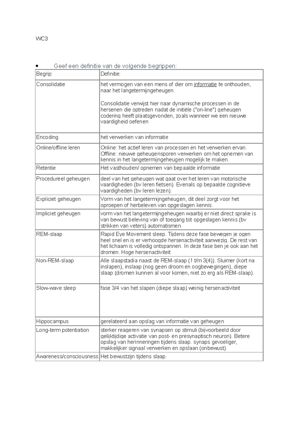 Wg 3 psy - werk groep 3 - WC Geef een definitie van de volgende ...