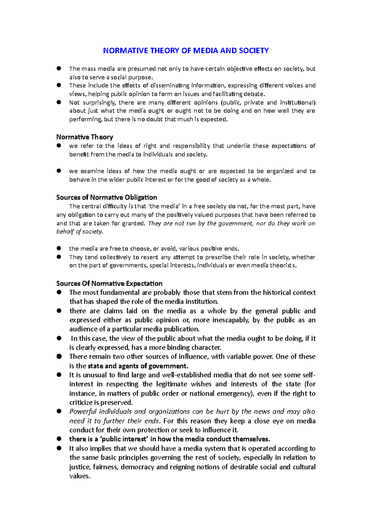 Normative Theory OF Media AND Society - NORMATIVE THEORY OF MEDIA AND ...