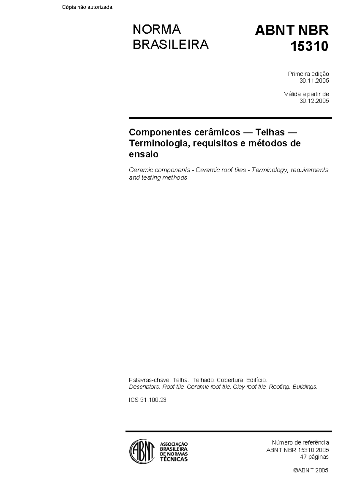 NBR 15310 2005 - ©ABNT 2005 NORMA BRASILEIRA ABNT NBR 15310 Primeira ...