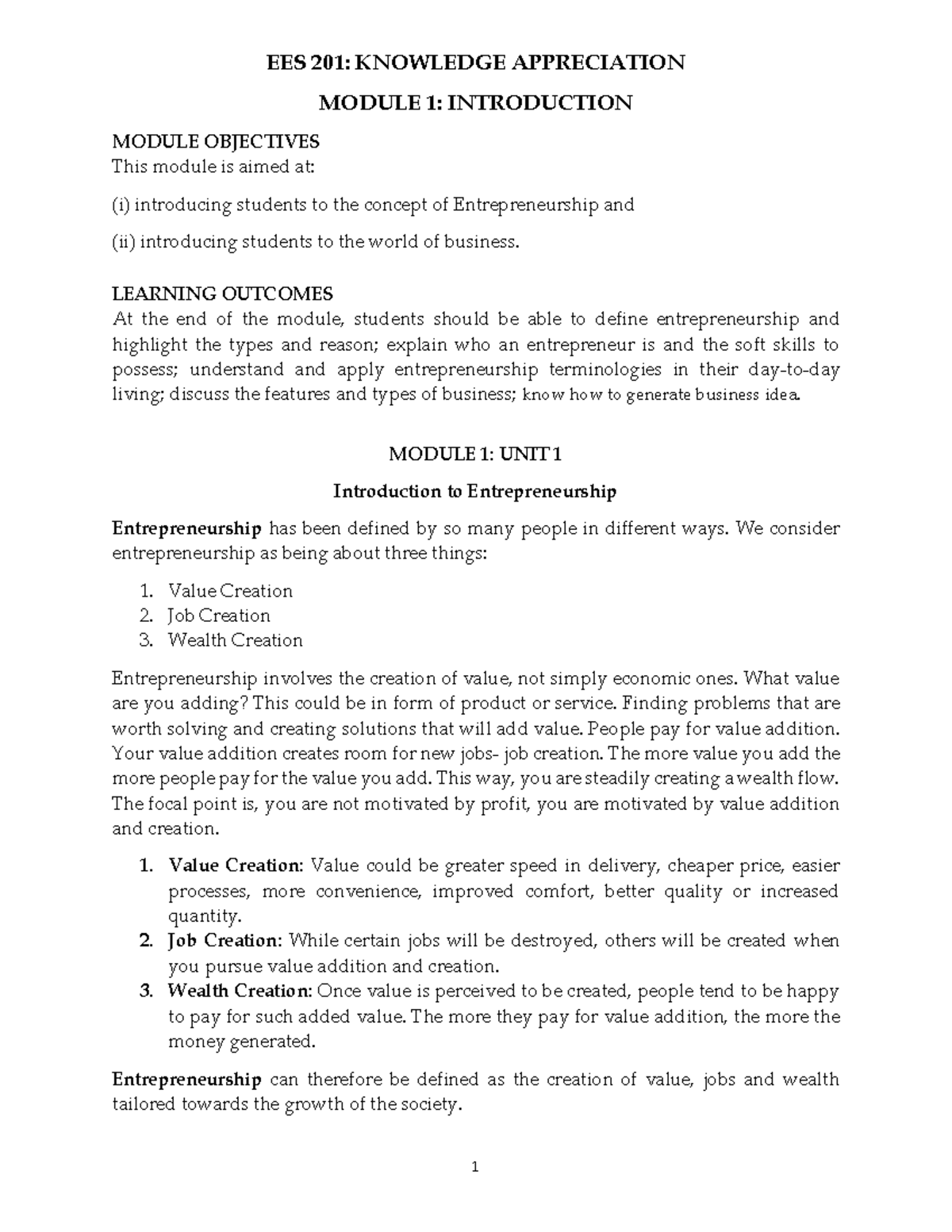 EES 201 - Module 1 UNIT 1 - Professor Patrick - EES 201: KNOWLEDGE ...
