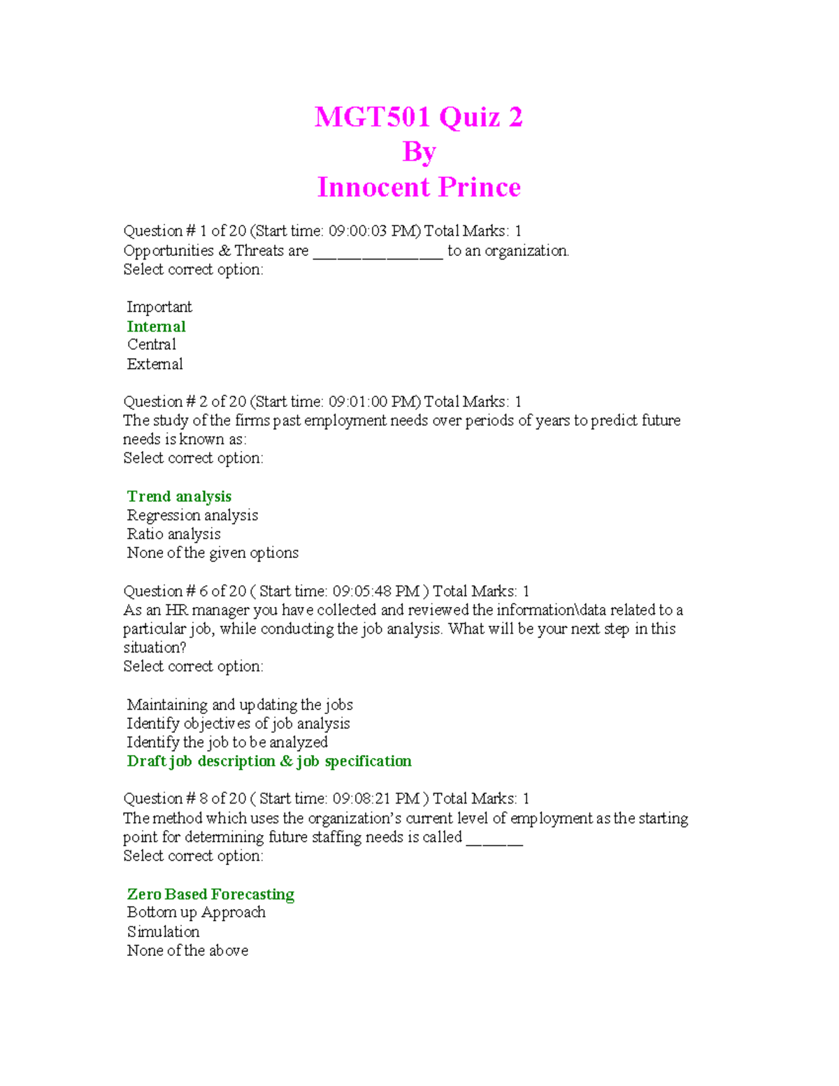 MGT501 Quiz 2 Mega file-By-Innocent-Prince 2 - MGT501 Quiz 2 By ...