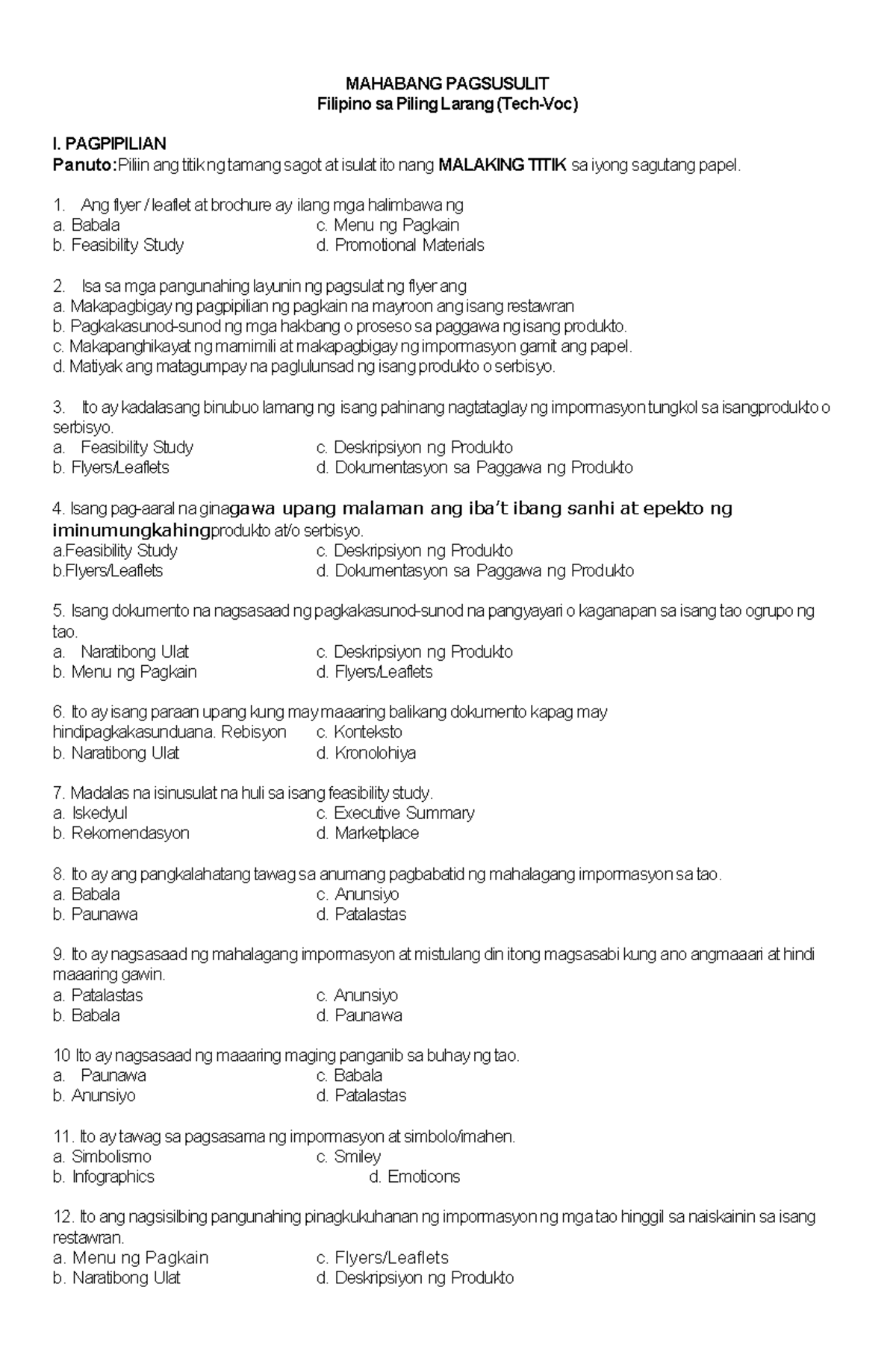 Mahabang Pagsusulit - for Study Purpose only - MAHABANG PAGSUSULIT ...