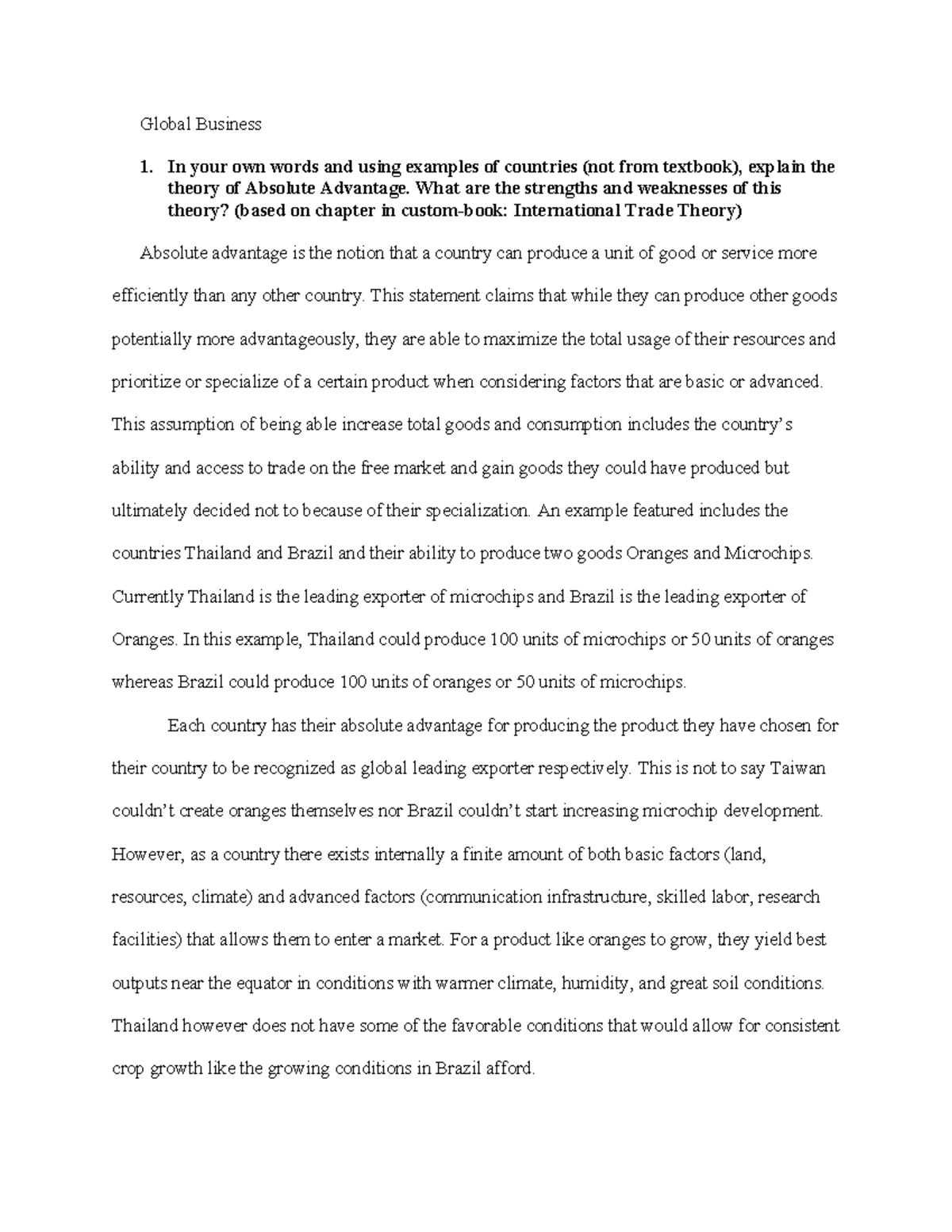 International Trade Theory - Global Business In your own words and ...
