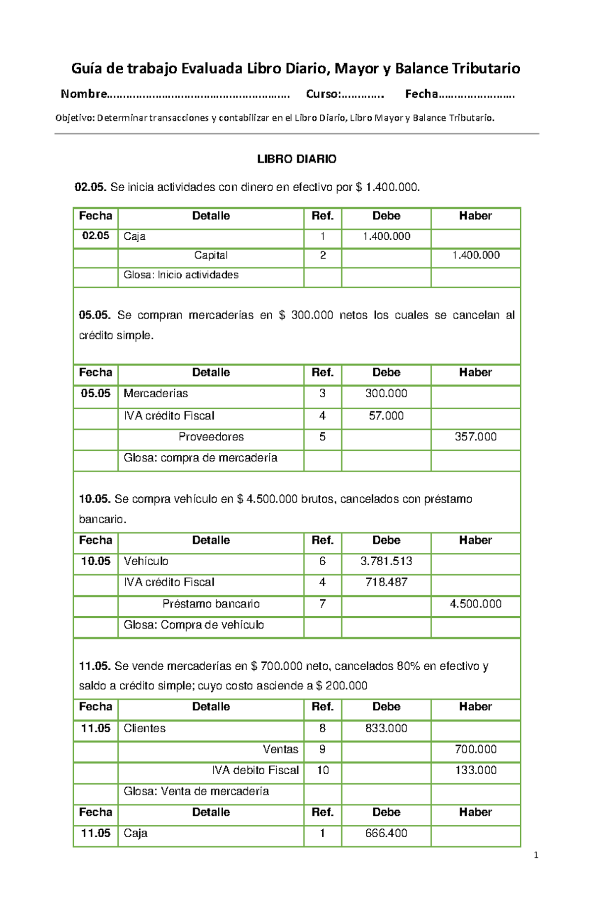 429856699 Ejercicios Contabilidad resueltos - Guía de trabajo Evaluada ...
