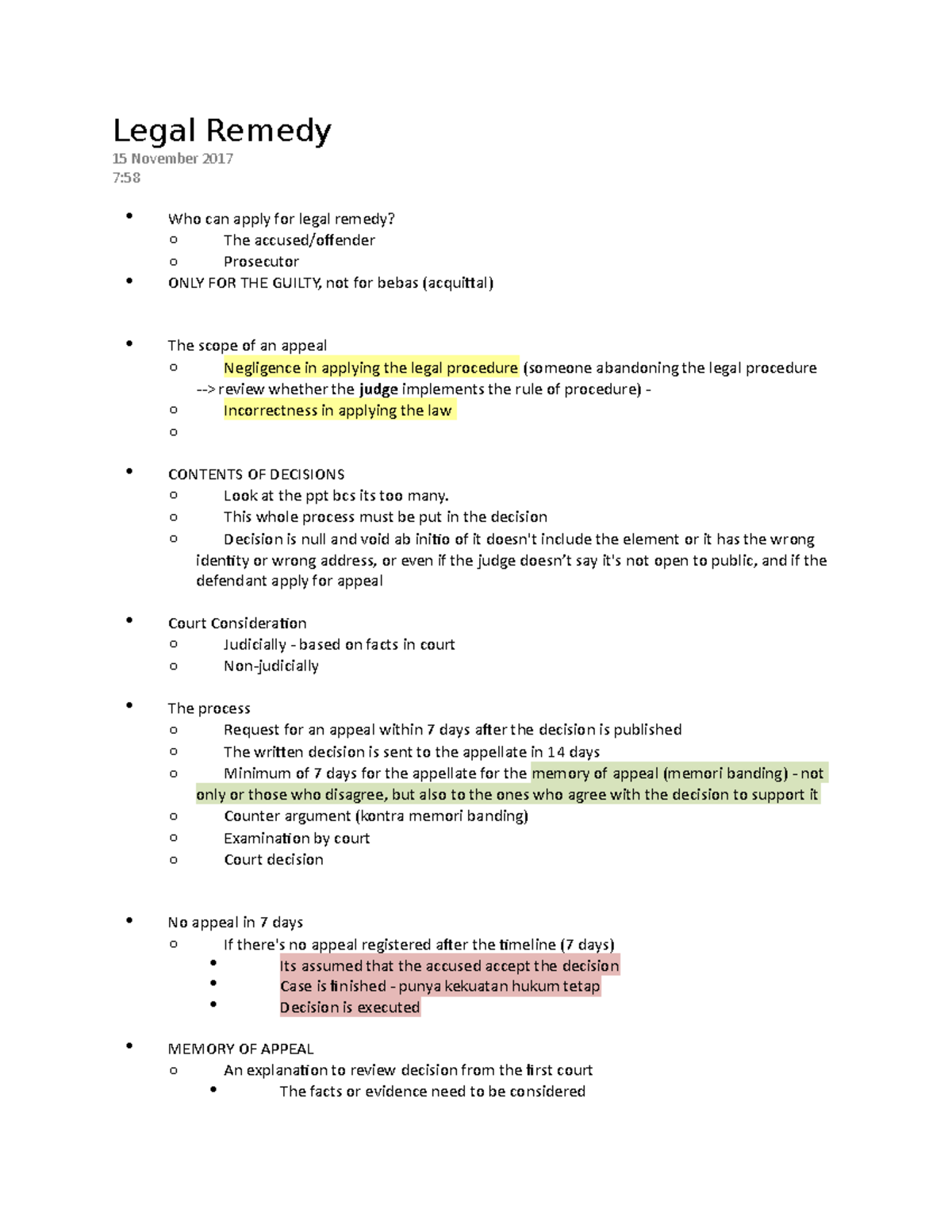 Legal Remedy - Lecture notes 4 - Legal Remedy 15 November 2017 7:58 Who ...