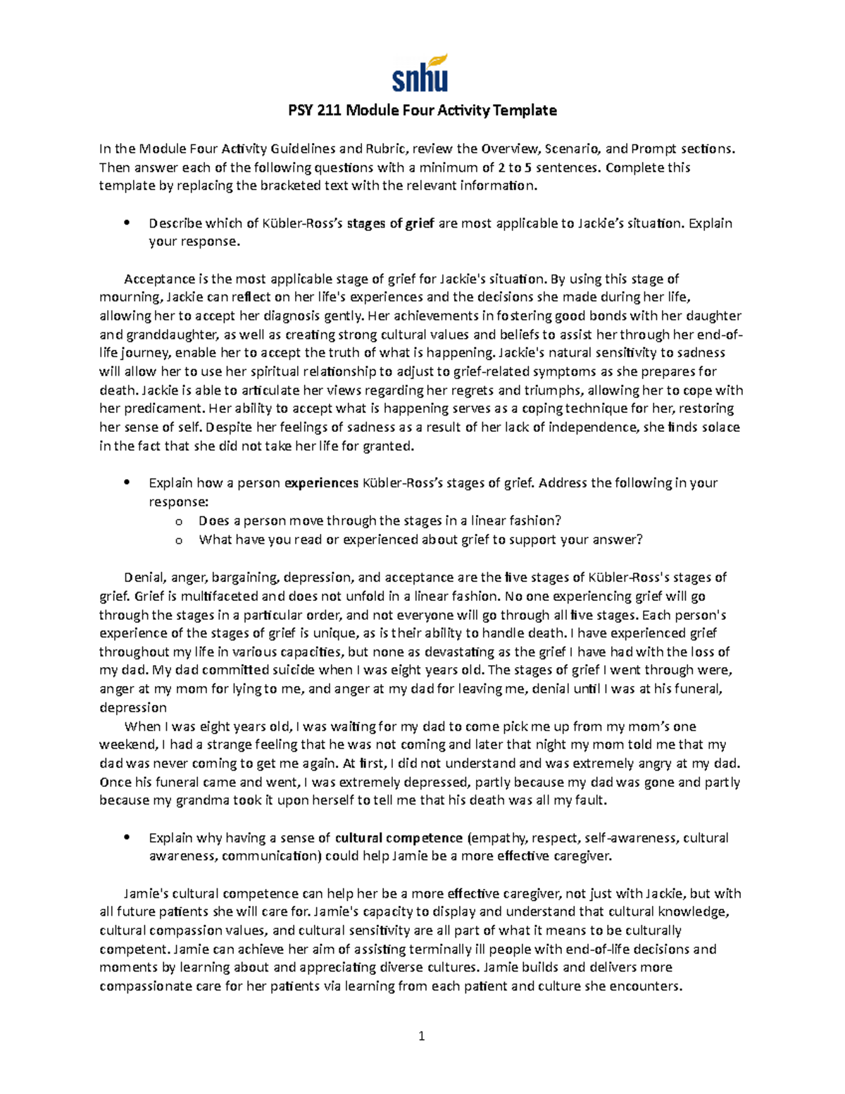 PSY 211 Module Four Activity Template - Then answer each of the ...