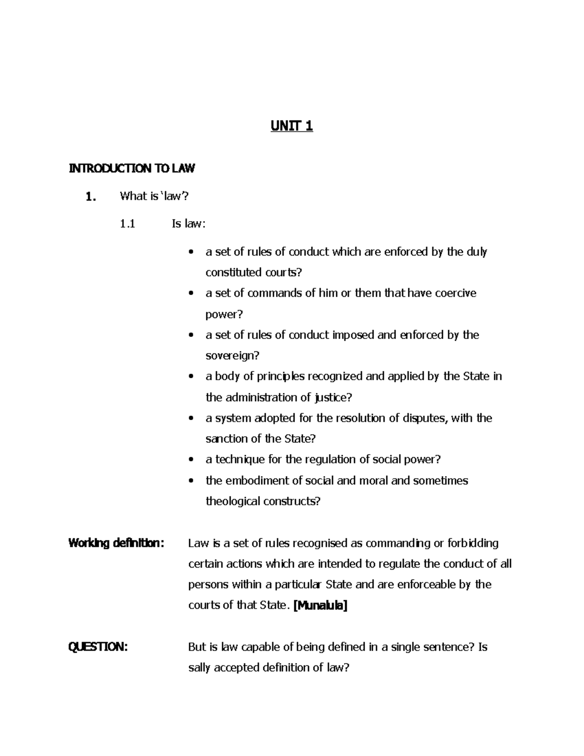 UNIT 1 Introduction TO LAW - UNIT 1 INTRODUCTION TO LAW 1. What is 1 Is ...