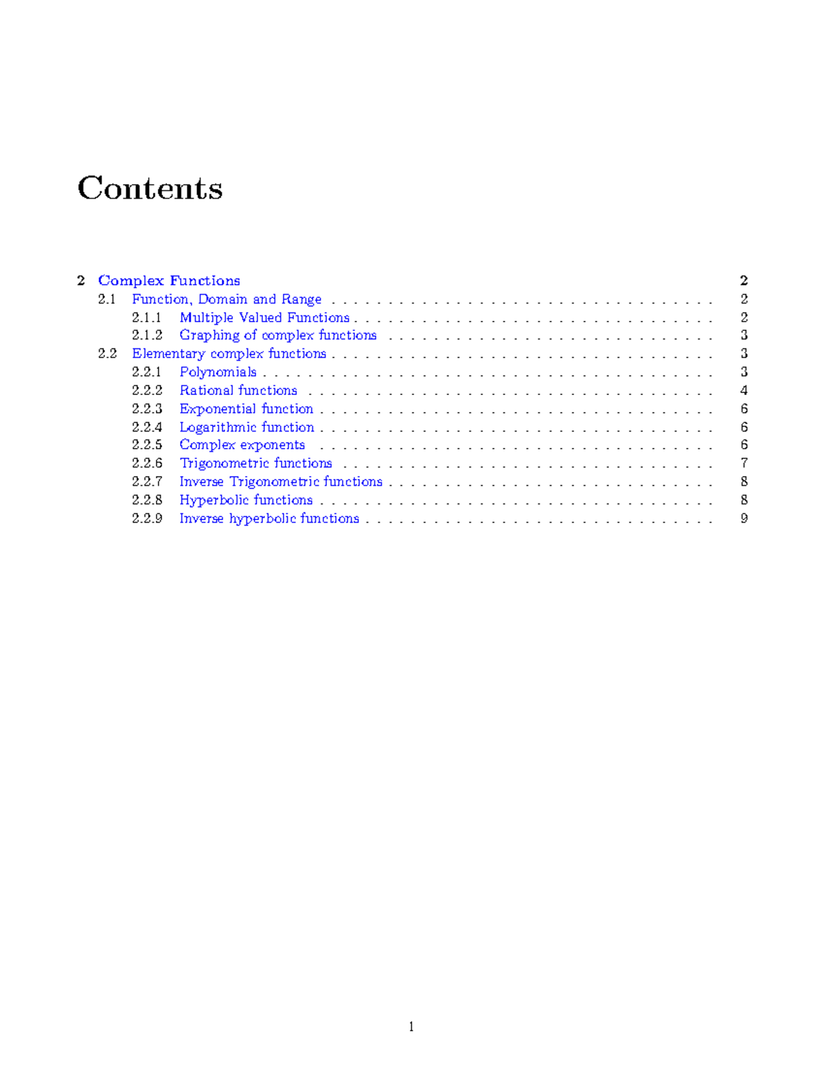 Chap2 complex functions - Contents 2 Complex Functions 2 Function, Domain and Range 2 Multiple ...
