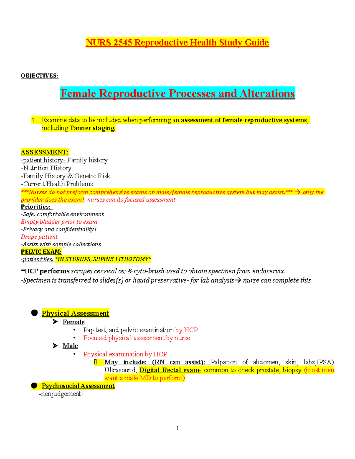 Study Guide Reproductive Health - NURS 2545 Reproductive Health Study ...