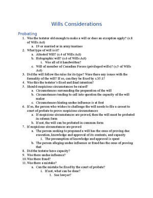 Wills Lecture Notes - Wills & Estates Wills & - Studocu