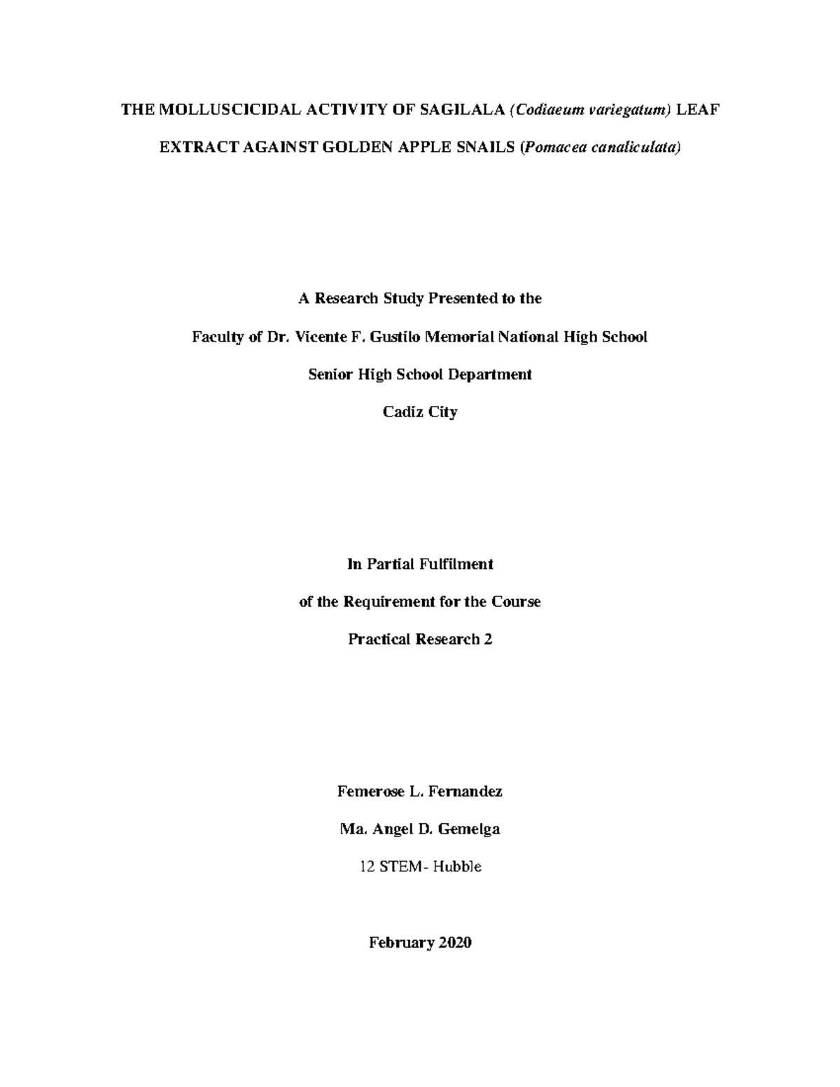 Sample Manuscript - nsbsbsjsjsnsnsjwj - THE MOLLUSCICIDAL ACTIVITY OF ...