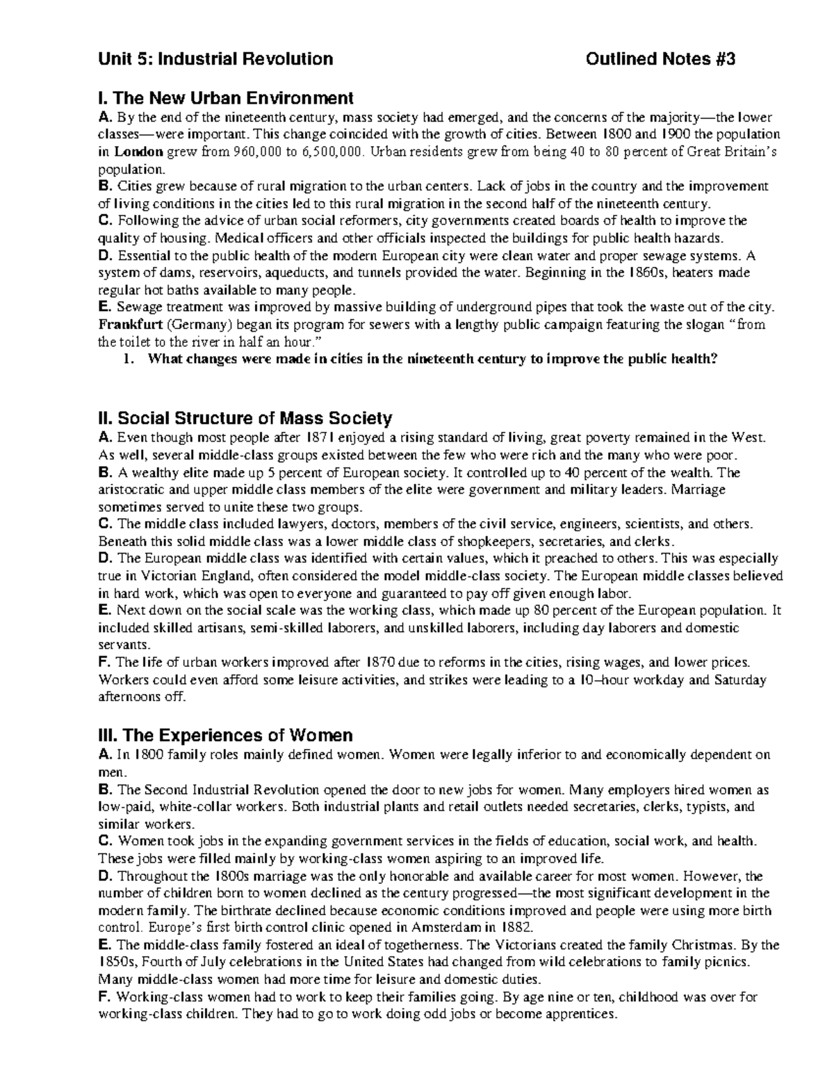 Outlined Notes 3 - Springer - Unit 5: Industrial Revolution Outlined ...