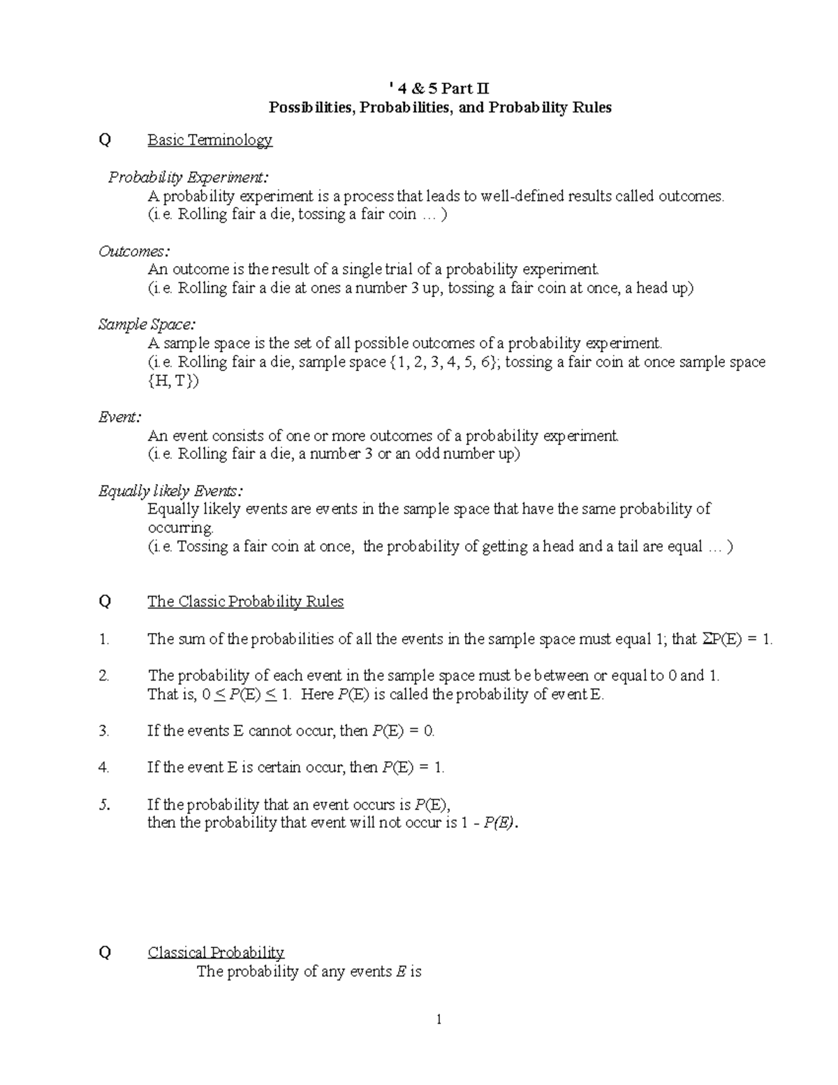 Chapter 45 Part 2 - 4 5 Part II Possibilities, Probabilities, and ...