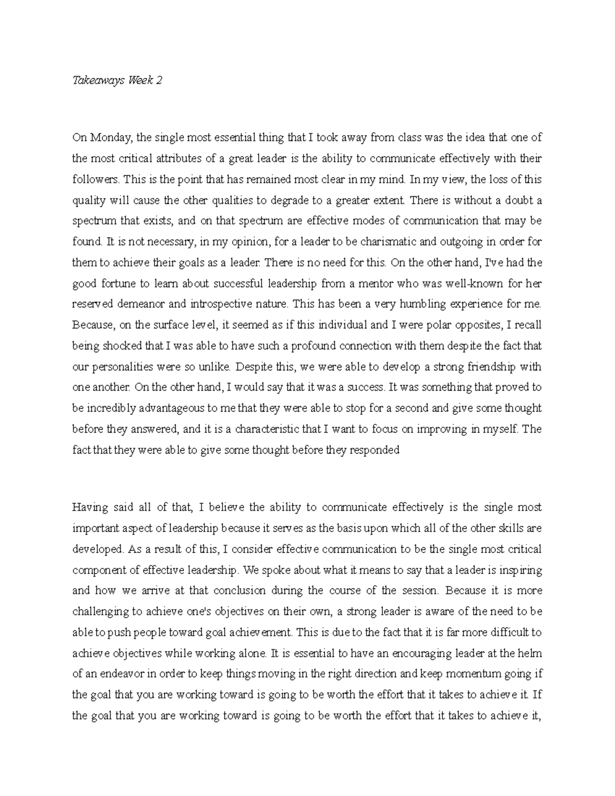 Takeaways from Class 2 - Takeaways Week 2 On Monday, the single most ...