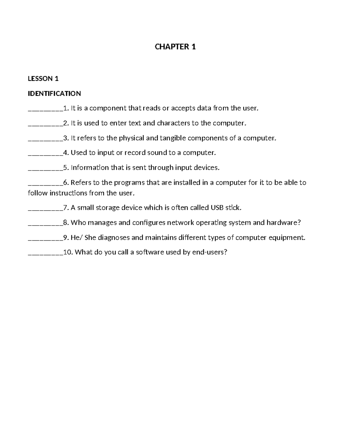 Grade 7 Q1 - MATERIAL - CHAPTER 1 LESSON 1 IDENTIFICATION _________1 ...