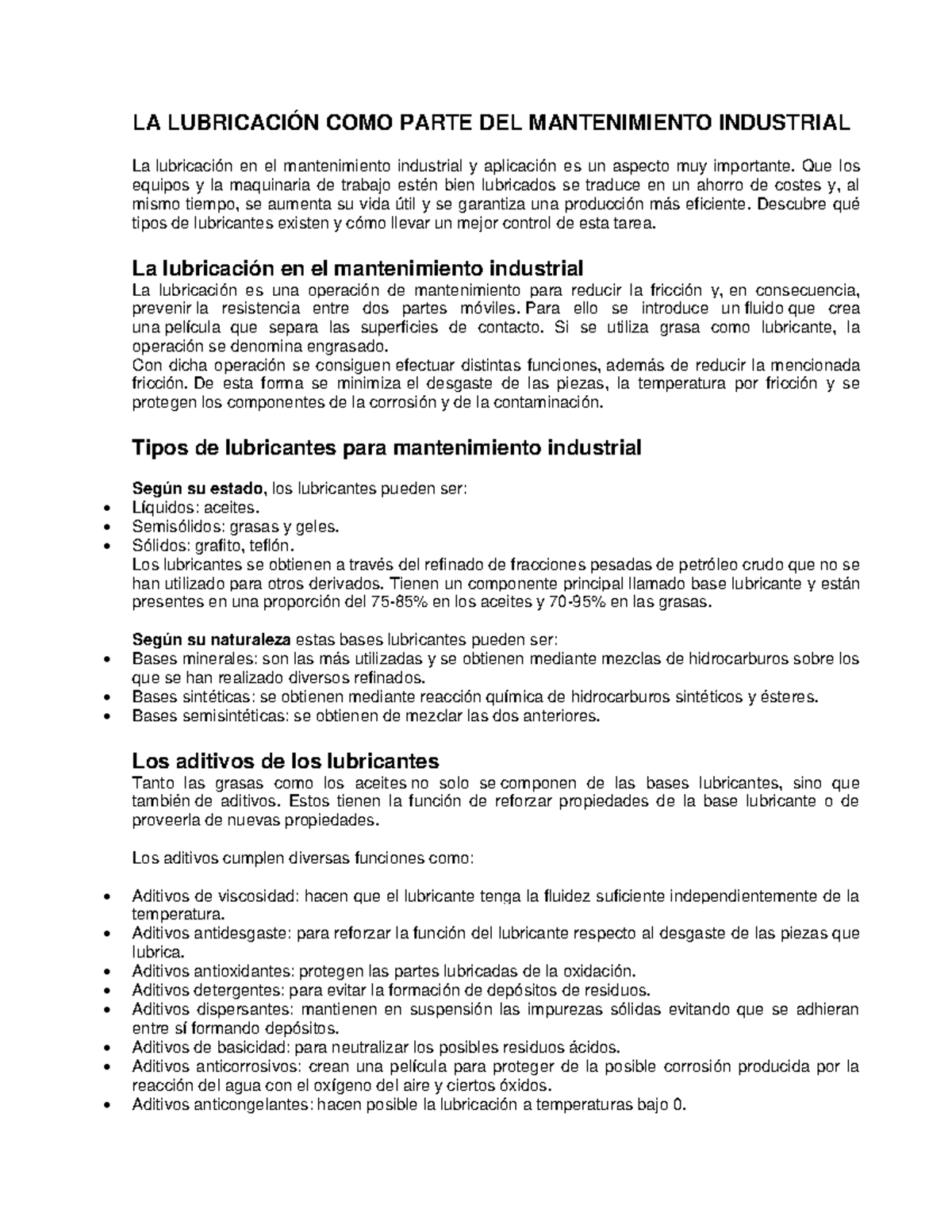 LA Lubricación COMO Parte DEL Mantenimiento Industrial - LA LUBRICACIÓN ...