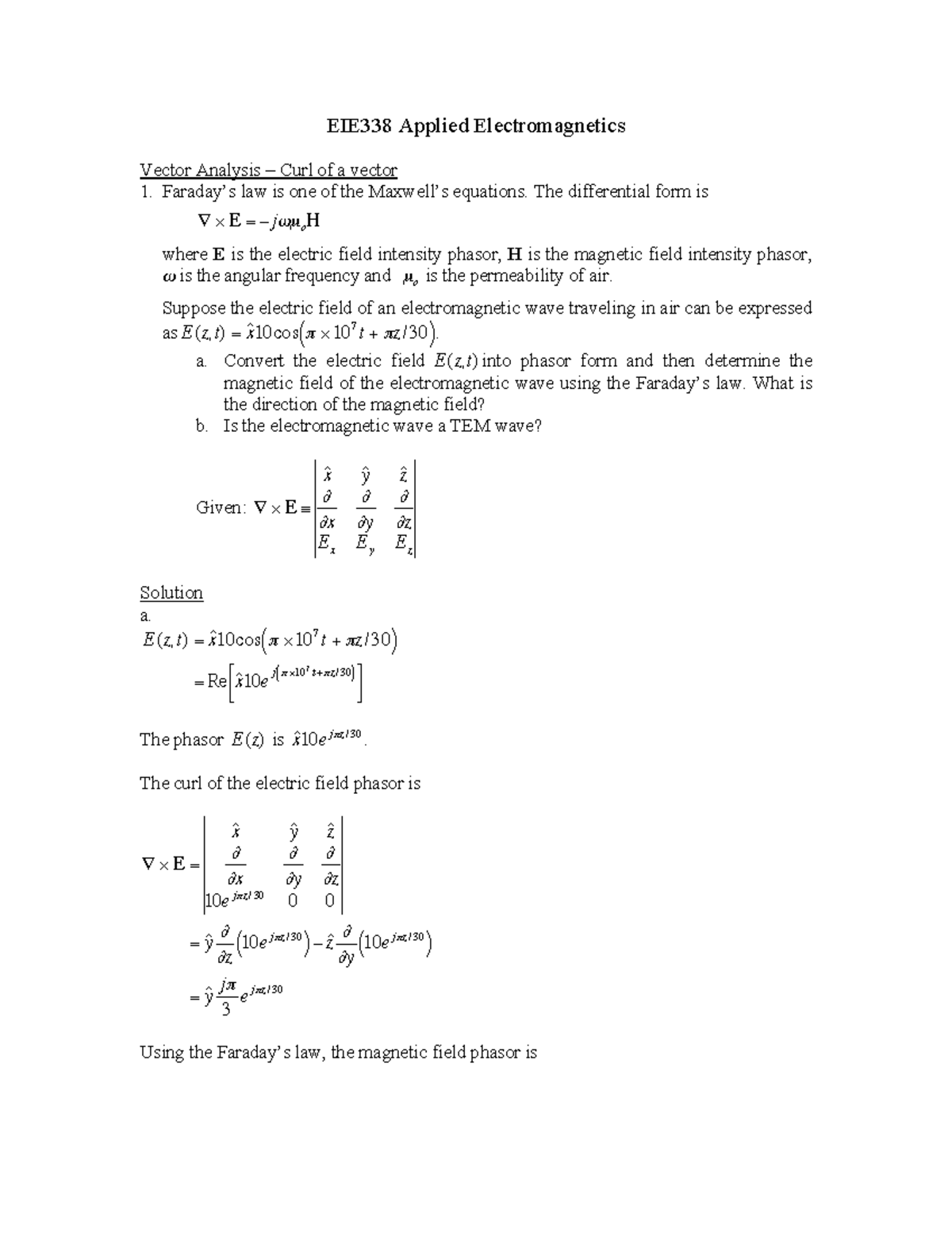 Tutorial 1 TL1 (soln) - EIE338 Applied Electromagnetics Vector Analysis – Curl of a vector 1 ...