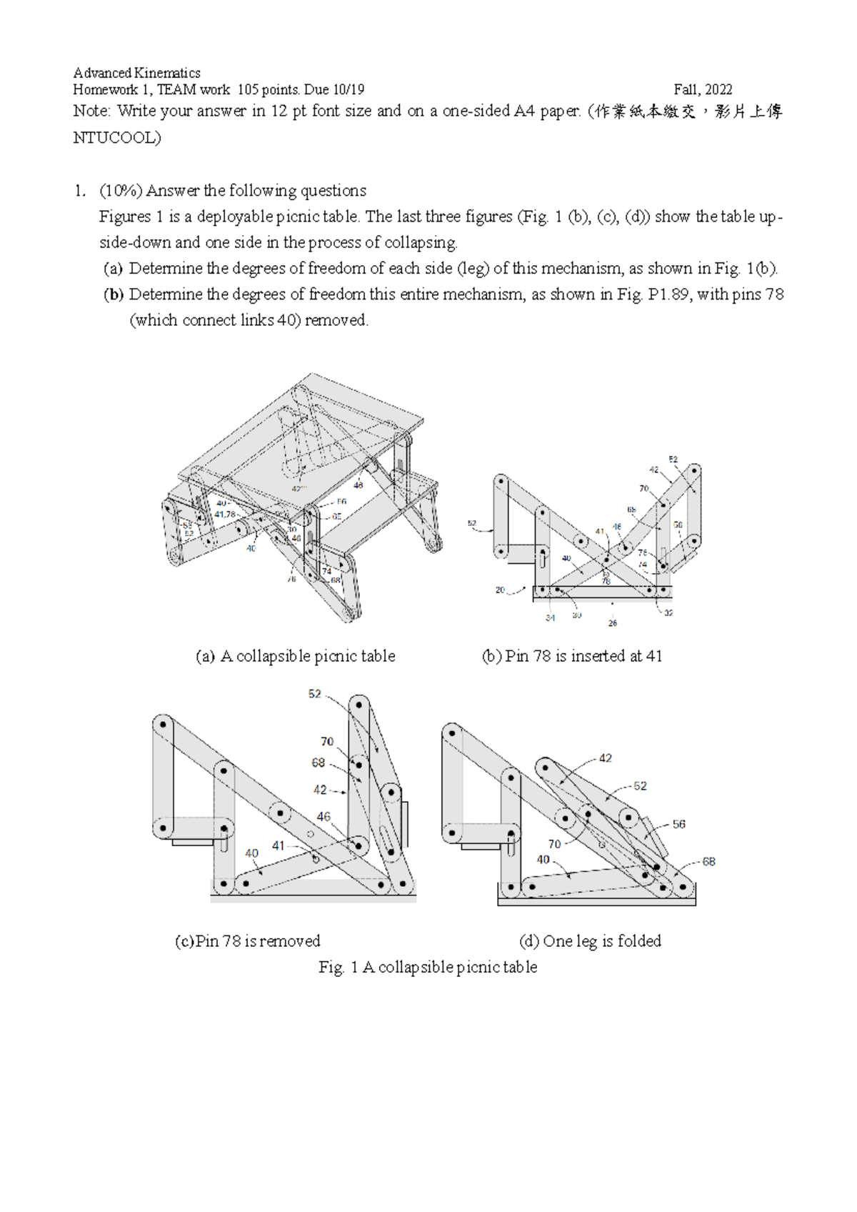 Adv Kin hw1 22-1 1013 - Homework for Advanced Kinematics course - Advanced Kinematics Homework 1 ...