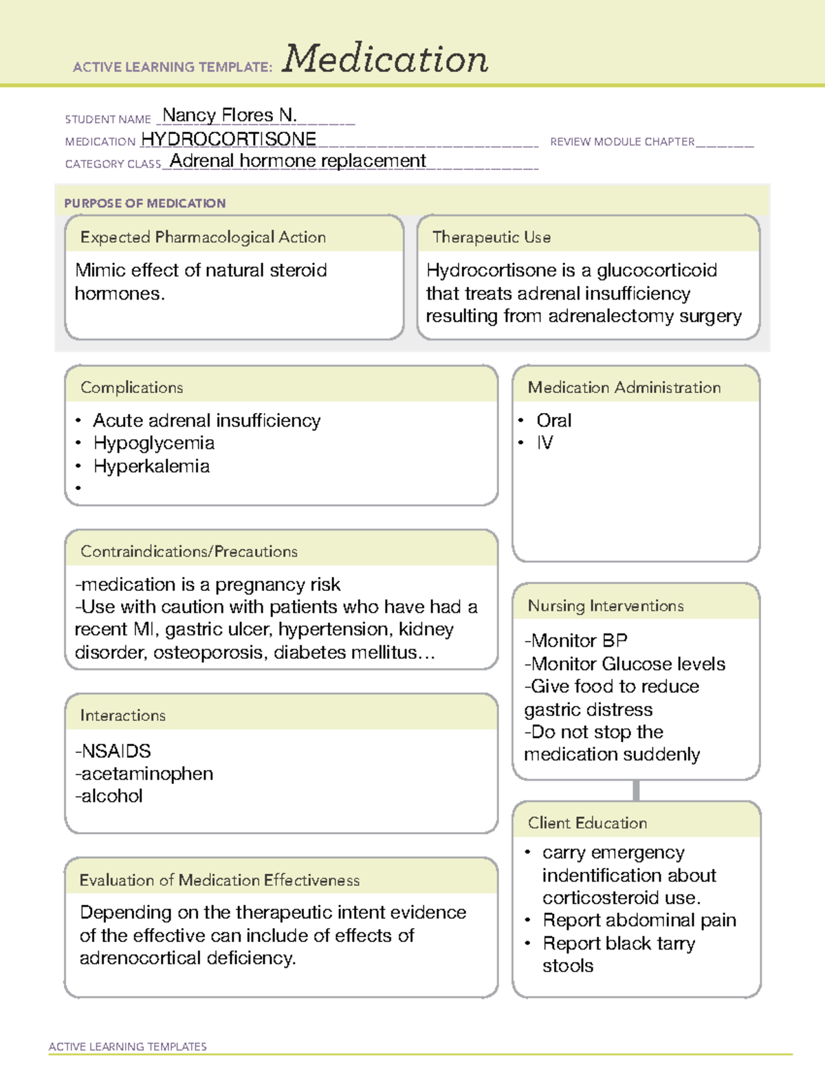 Pg - Atl - ACTIVE LEARNING TEMPLATES Medication STUDENT NAME