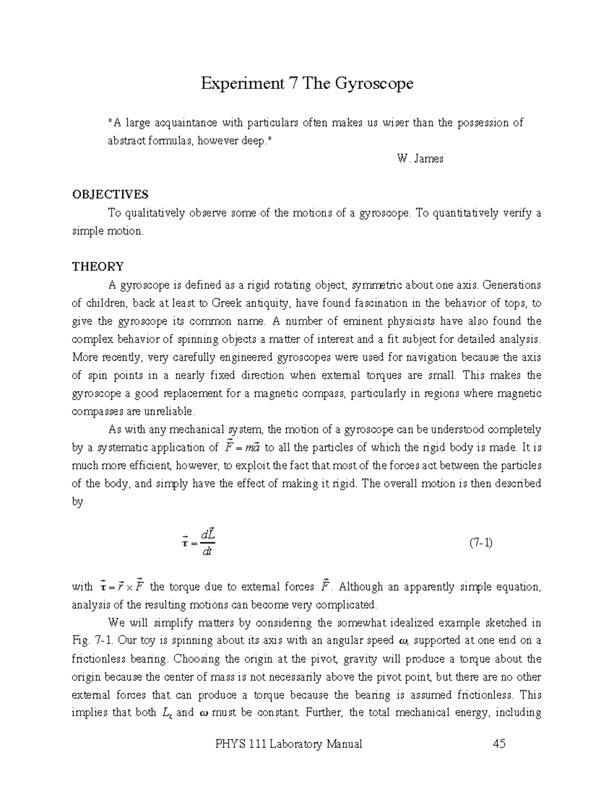 Gyroscope - gyroscopic exp - Experiment 7 The Gyroscope "A large ...
