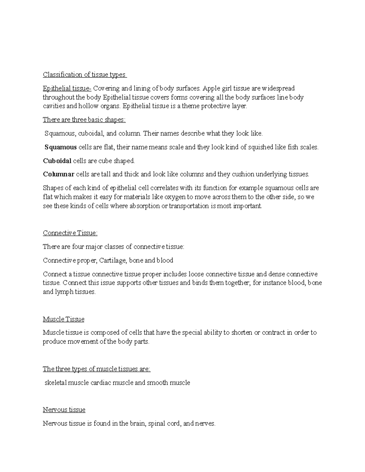 Patho ch.2 classification of tissue types - Classification of tissue ...