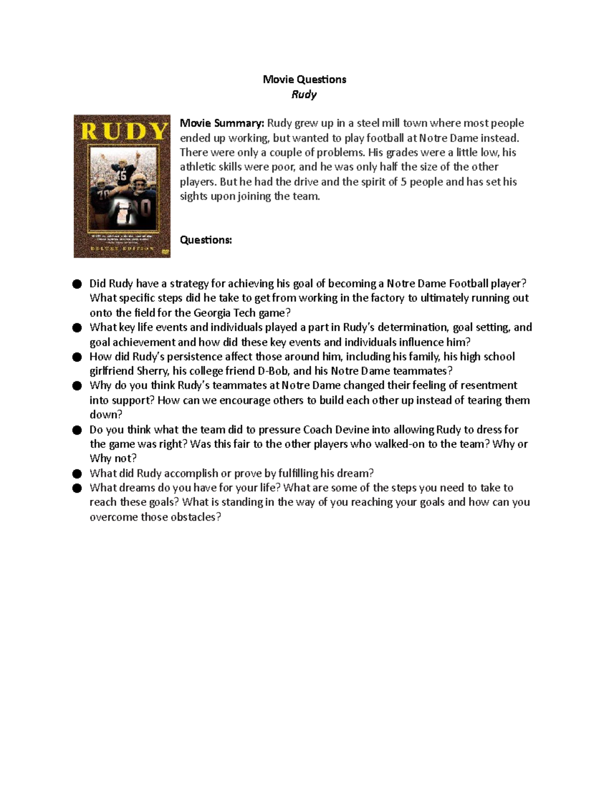 Camden Spring - *[Template] Rudy. Movie Questions - Movie Questions ...