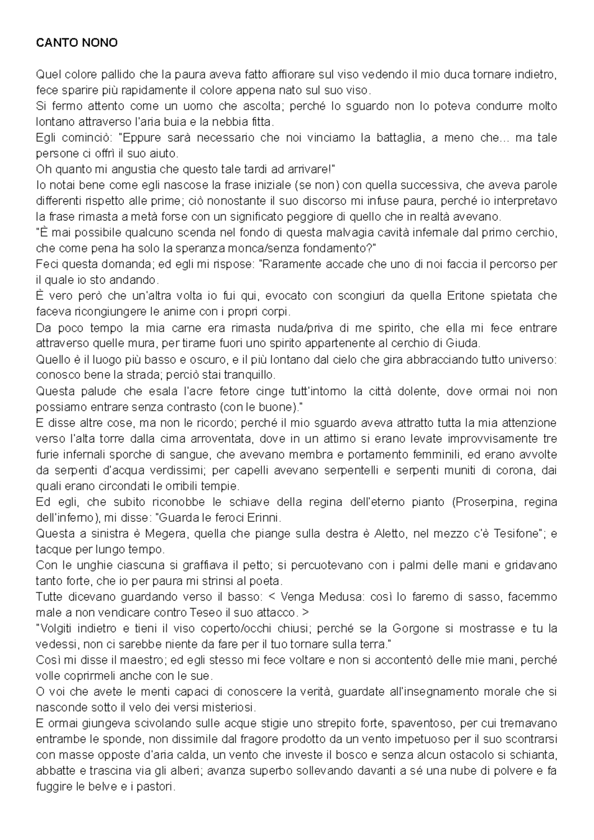 Inferno Parafrasi Canto 9 - Divina Commedia - CANTO NONO Quel colore ...