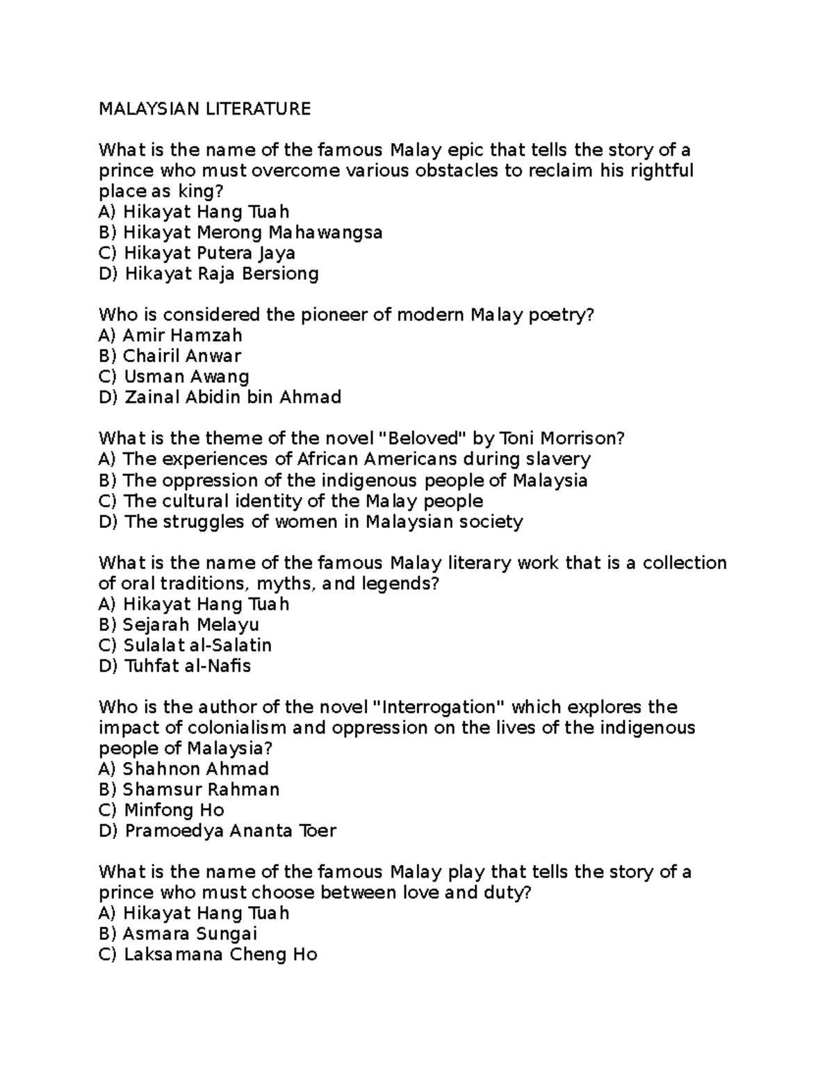 Malaysian Literature QUIZ MALAYSIAN LITERATURE What Is The Name Of malaysian-literature-quiz-malaysian-literature-what-is-the-name-of