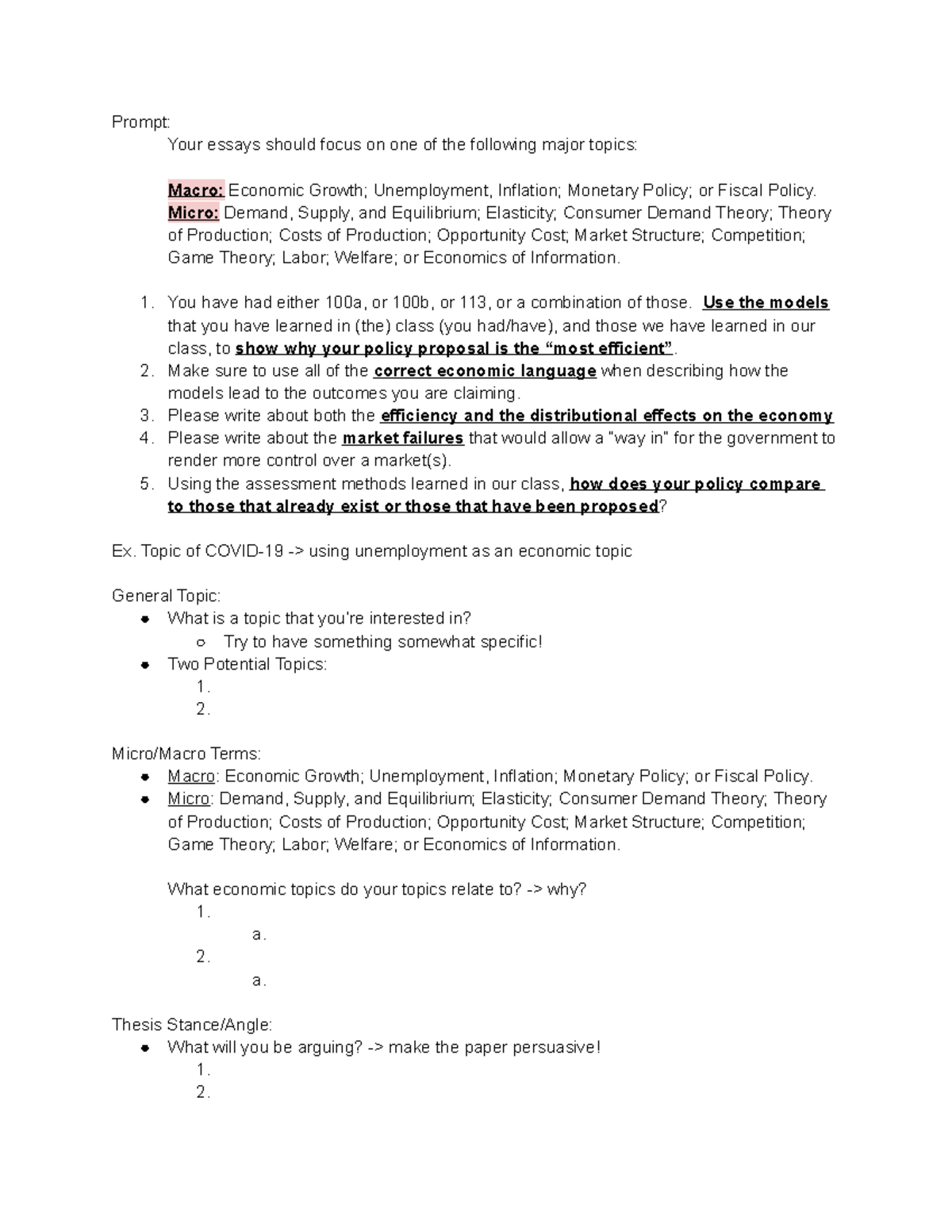 Final Essay Outline Template - Prompt: Your essays should focus on one ...