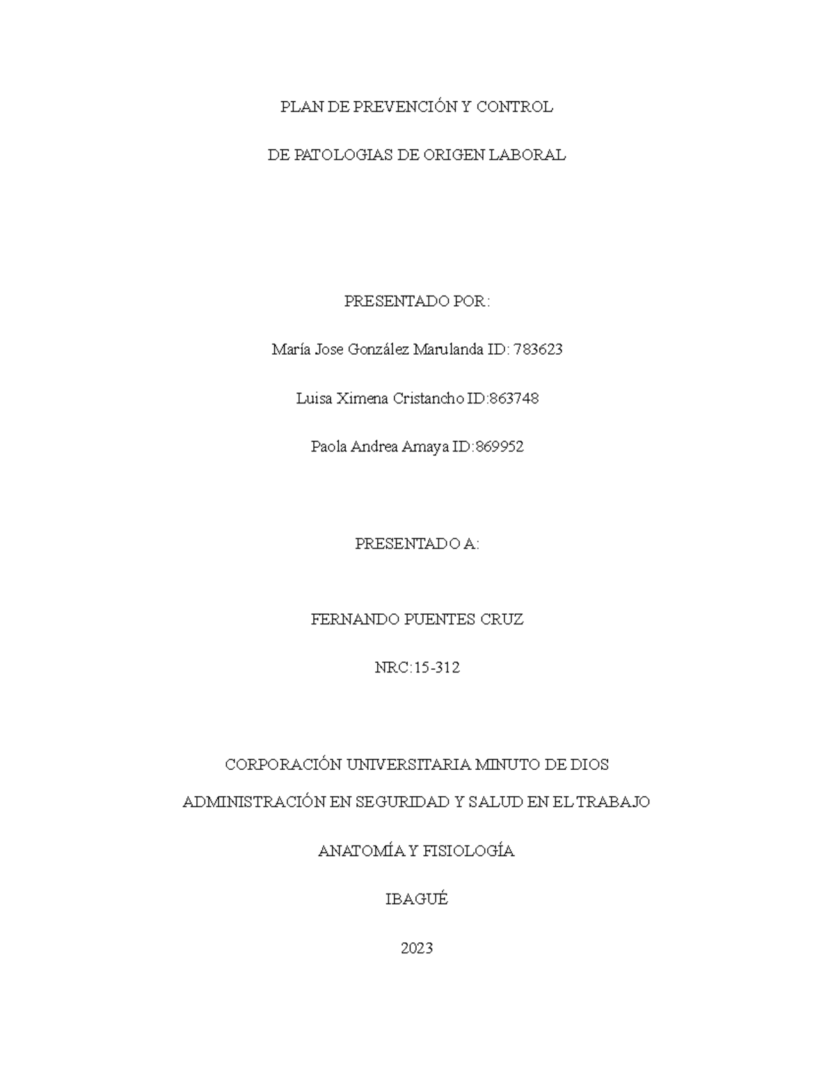 PLAN DE Prevención Y Control Anatomia 3 - PLAN DE PREVENCIÓN Y CONTROL ...