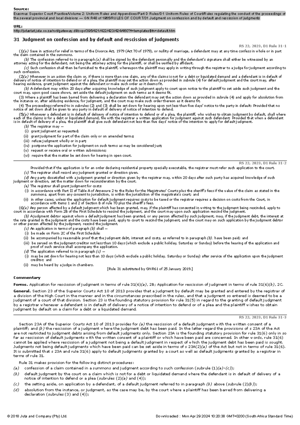 31 Judgment on confession and by default and rescission of judgments-4 ...