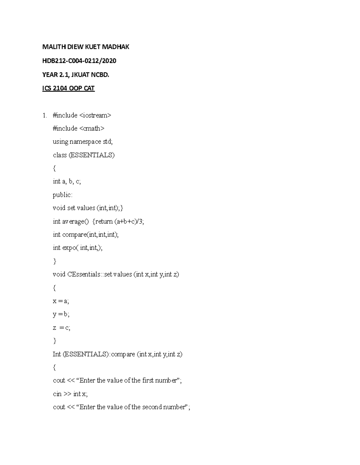 Object Oriented Programming I - MALITH DIEW KUET MADHAK HDB212-C004 ...